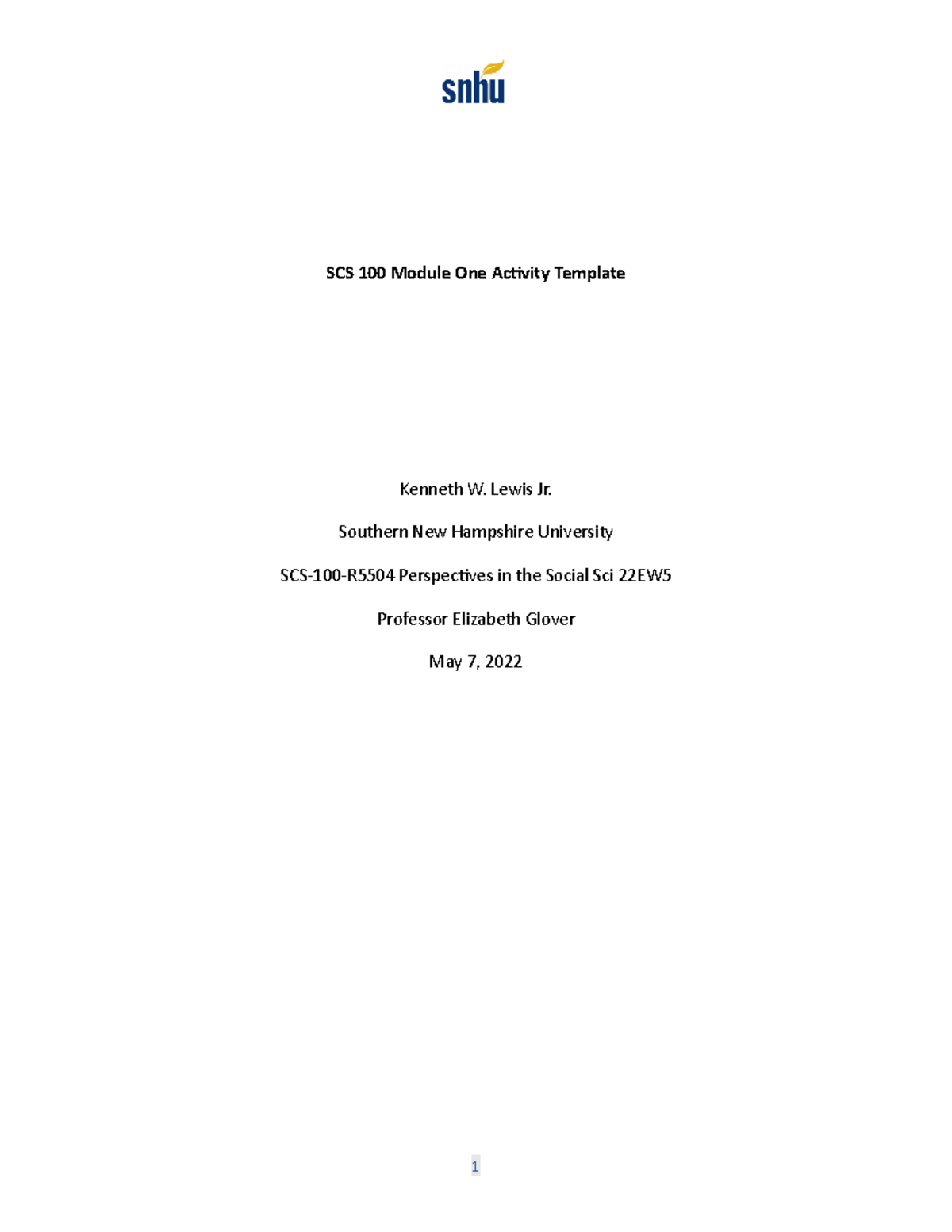 SCS 100 Module One Activity Template - SCS 100 Module One Activity ...
