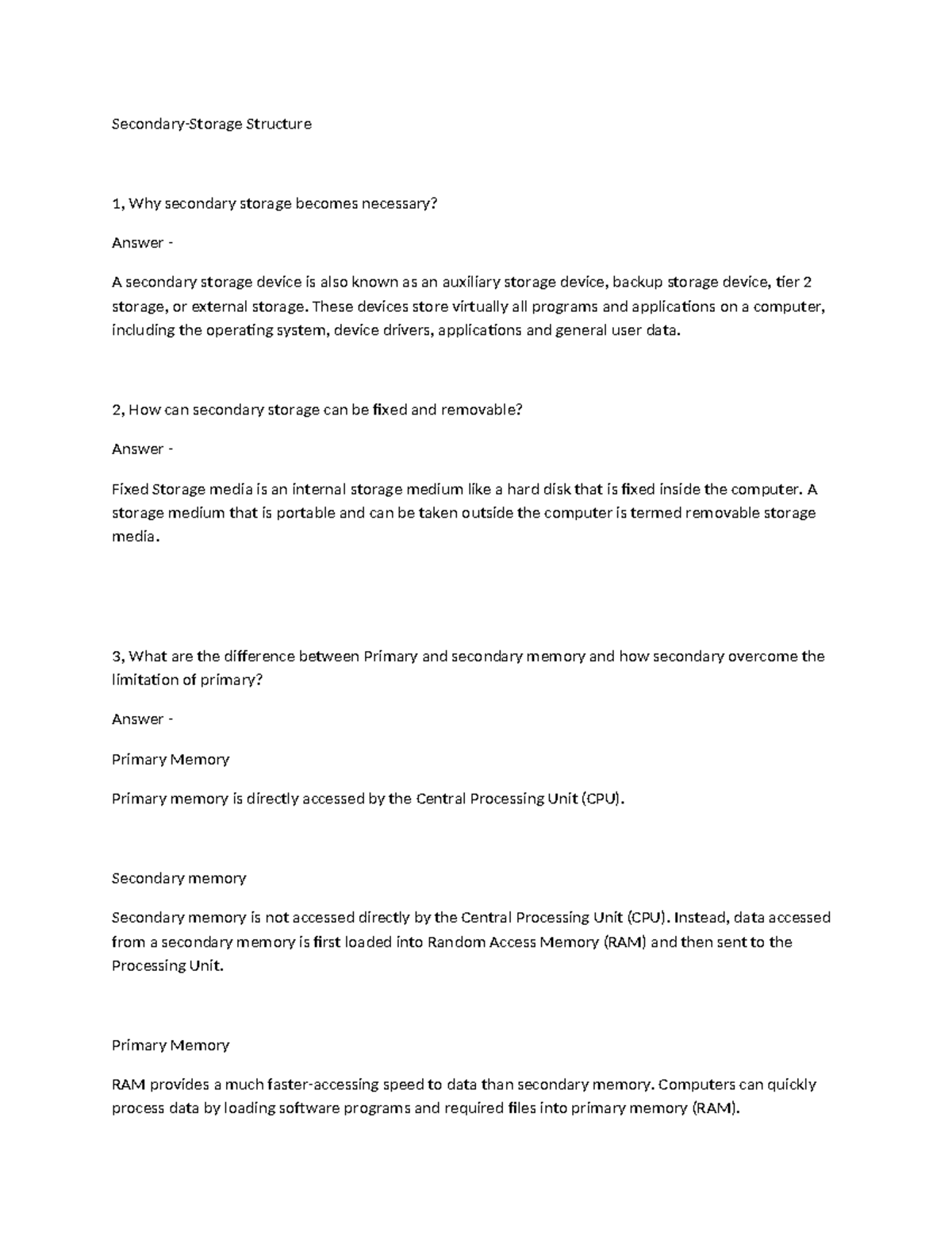 Primary AND Secondary - GASGSAGAS - Secondary-Storage Structure 1, Why ...
