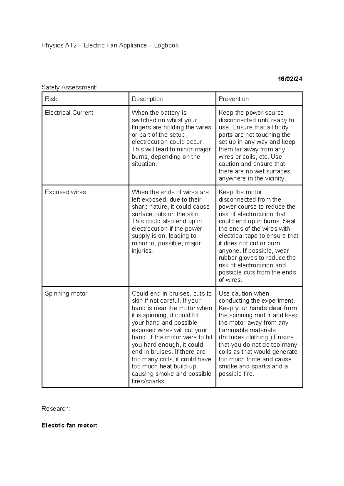 Physics AT2 logbook motor - Physics AT2 – Electric Fan Appliance ...