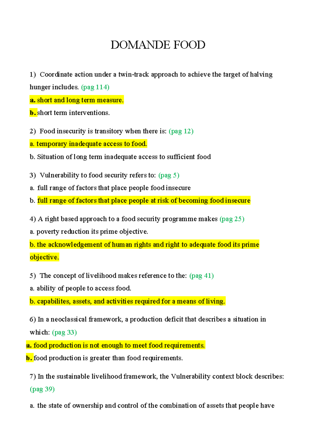 Food definitivo - Lista completa domande esame con risposta ( manca ONG ...