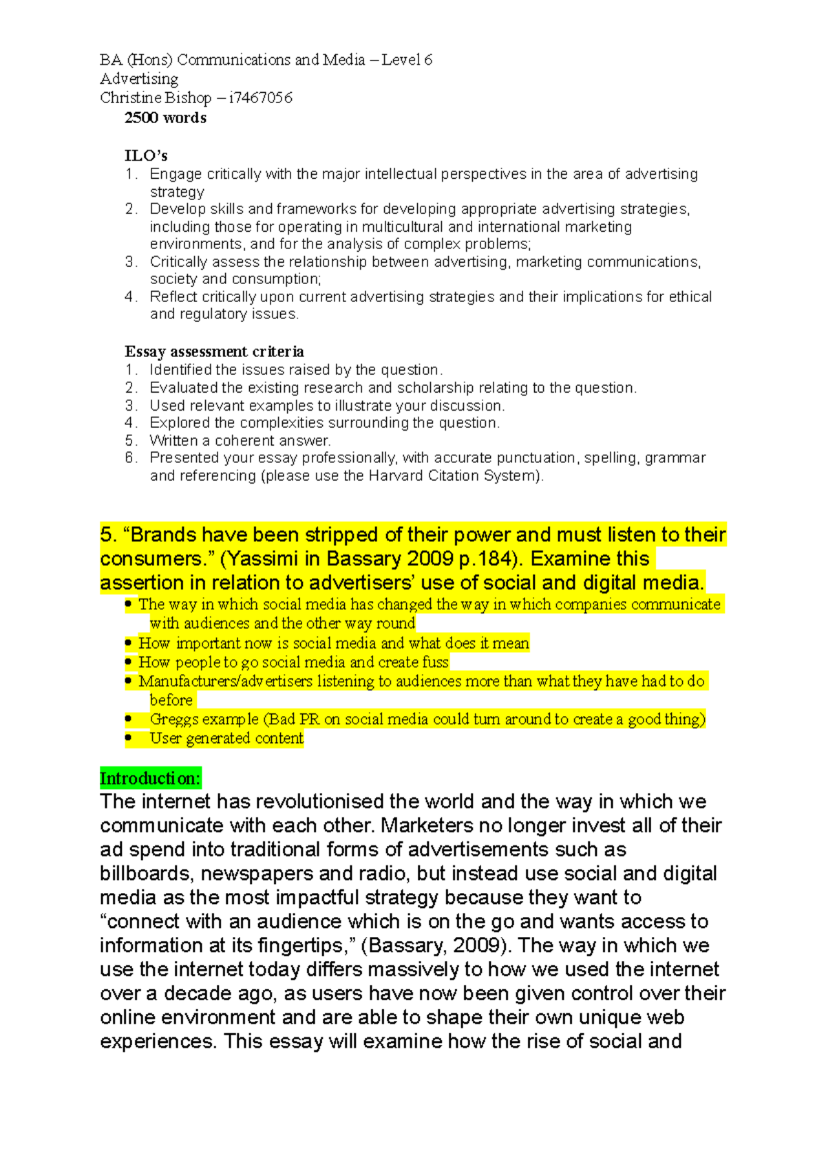 Advertising assignment essay - BA (Hons) Communications and Media ...