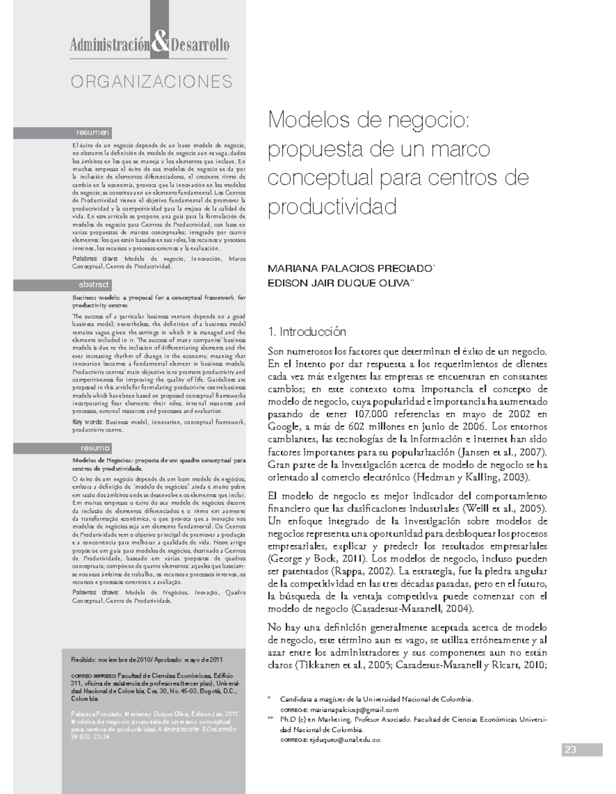 Modelos de negocio - ggfb - 23 Administración& Desarrollo resumen El ...