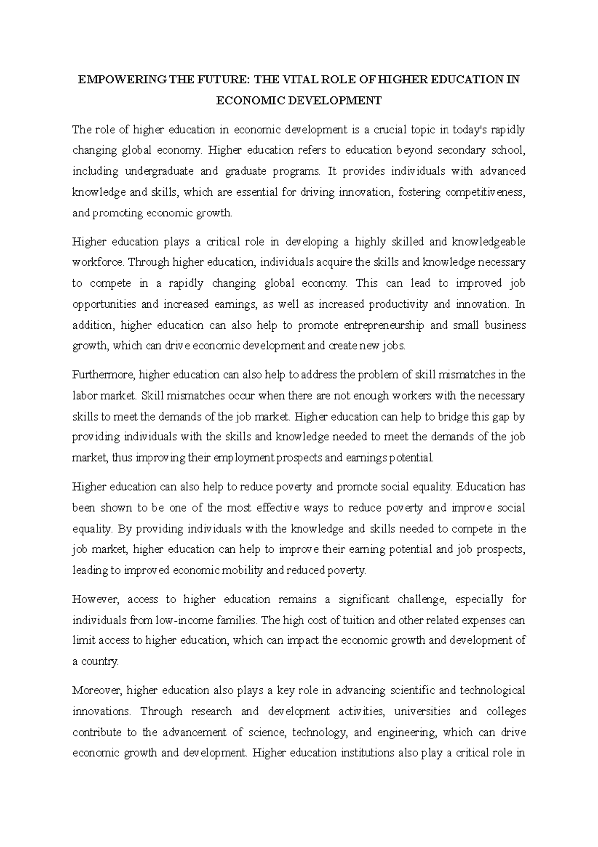 Empowering the Future The Vital Role of Higher Education in Economic ...