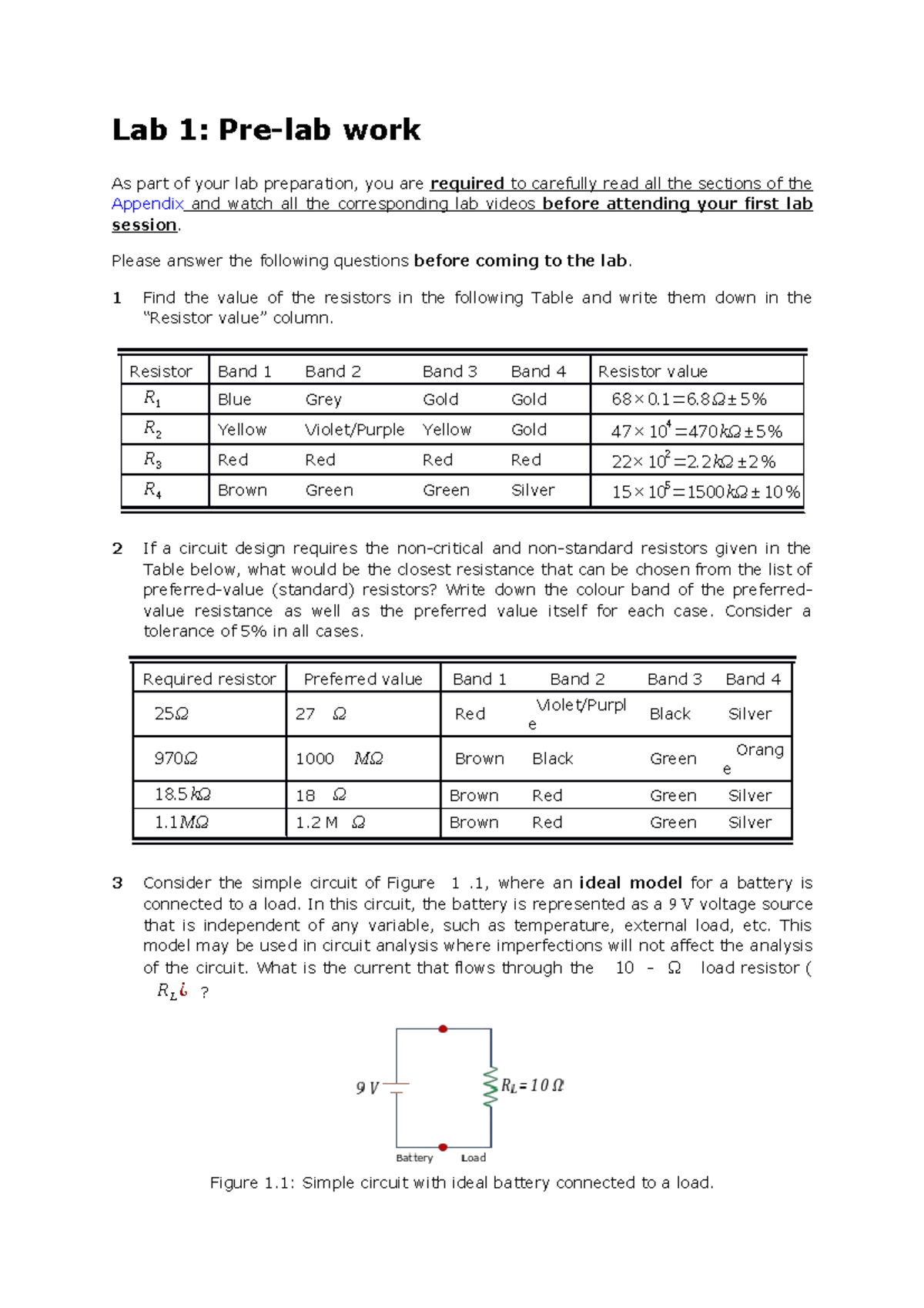 LAB 1 for elec1111 - Lab 1: Pre-lab work As part of your lab ...
