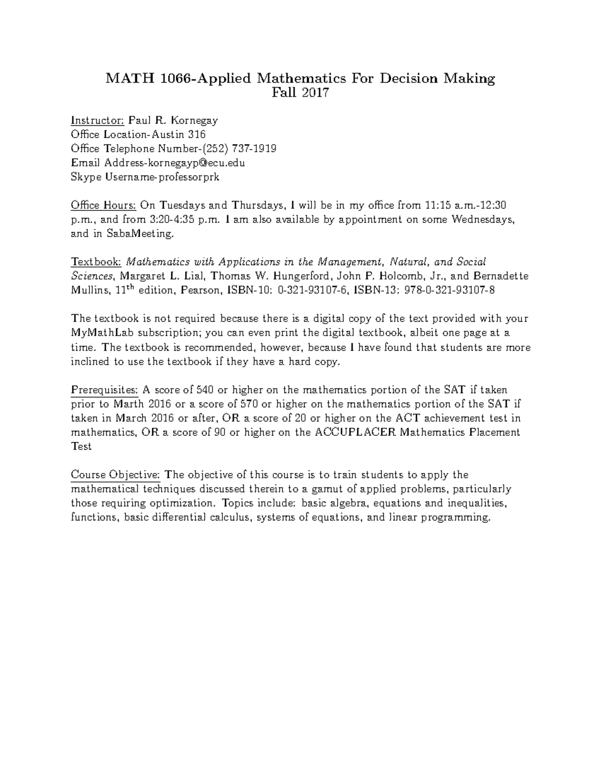 MATH 1066 Syllabus (Fall 2017 ) - MATH 1066-Applied Mathematics For ...