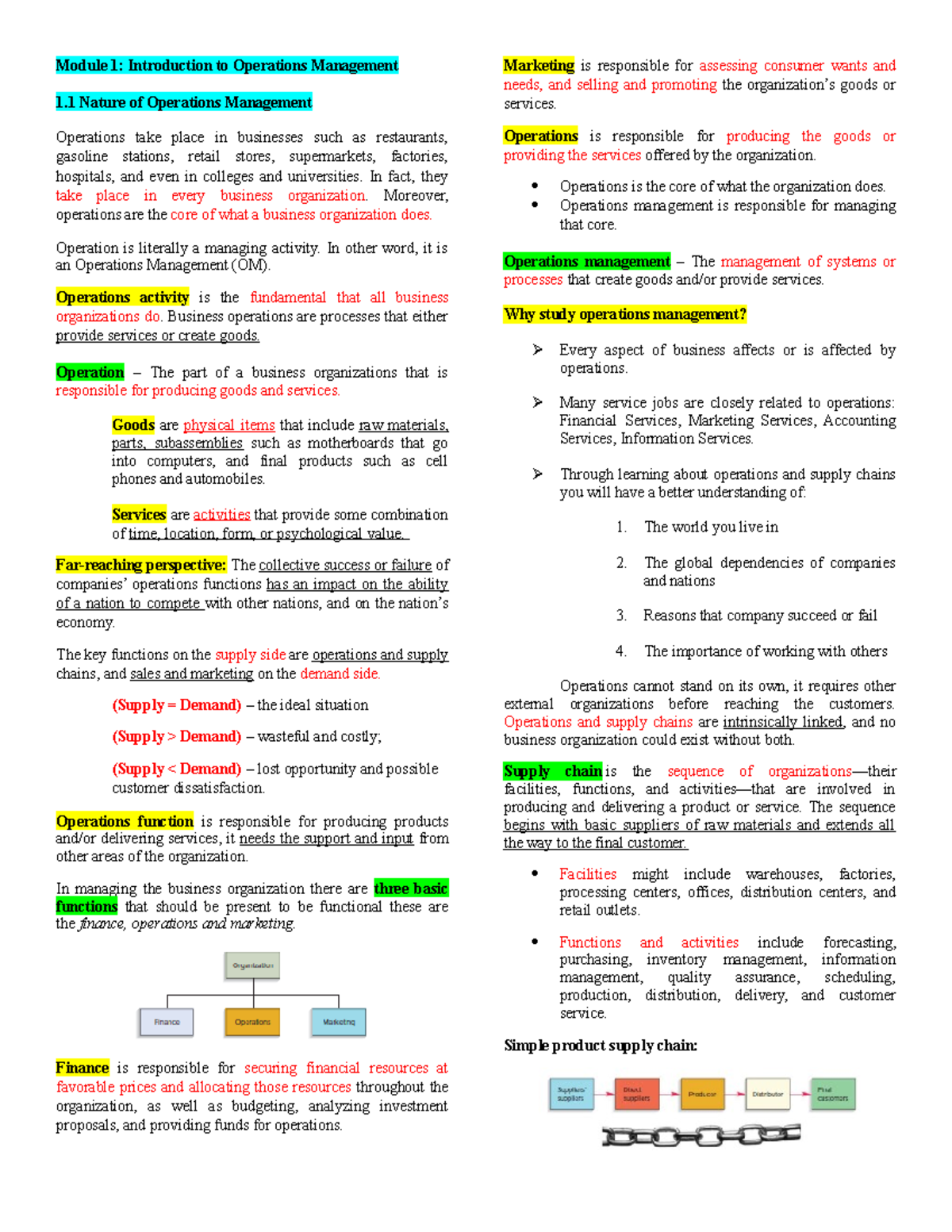 OM Reviewer 1-2 - Module 1: Introduction to Operations Management 1 Nature of Operations ...