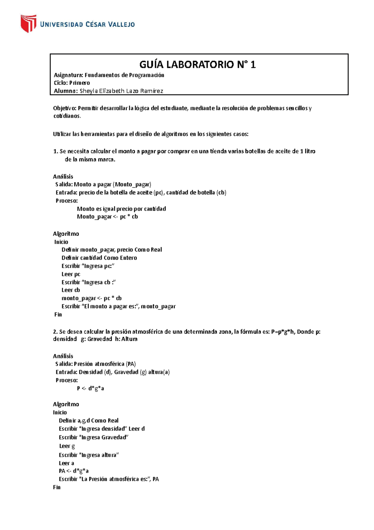 Guía Laboratorio N° 01 - .... - GUÍA LABORATORIO N° 1 Asignatura ...