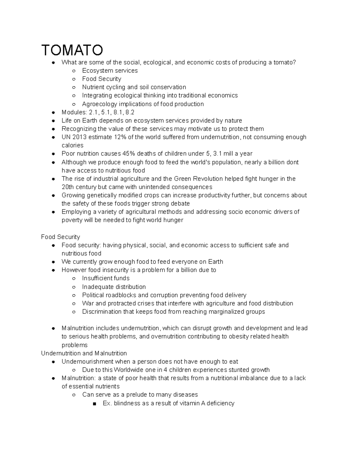 Tomato - Lecture notes 12 - TOMATO What are some of the social ...
