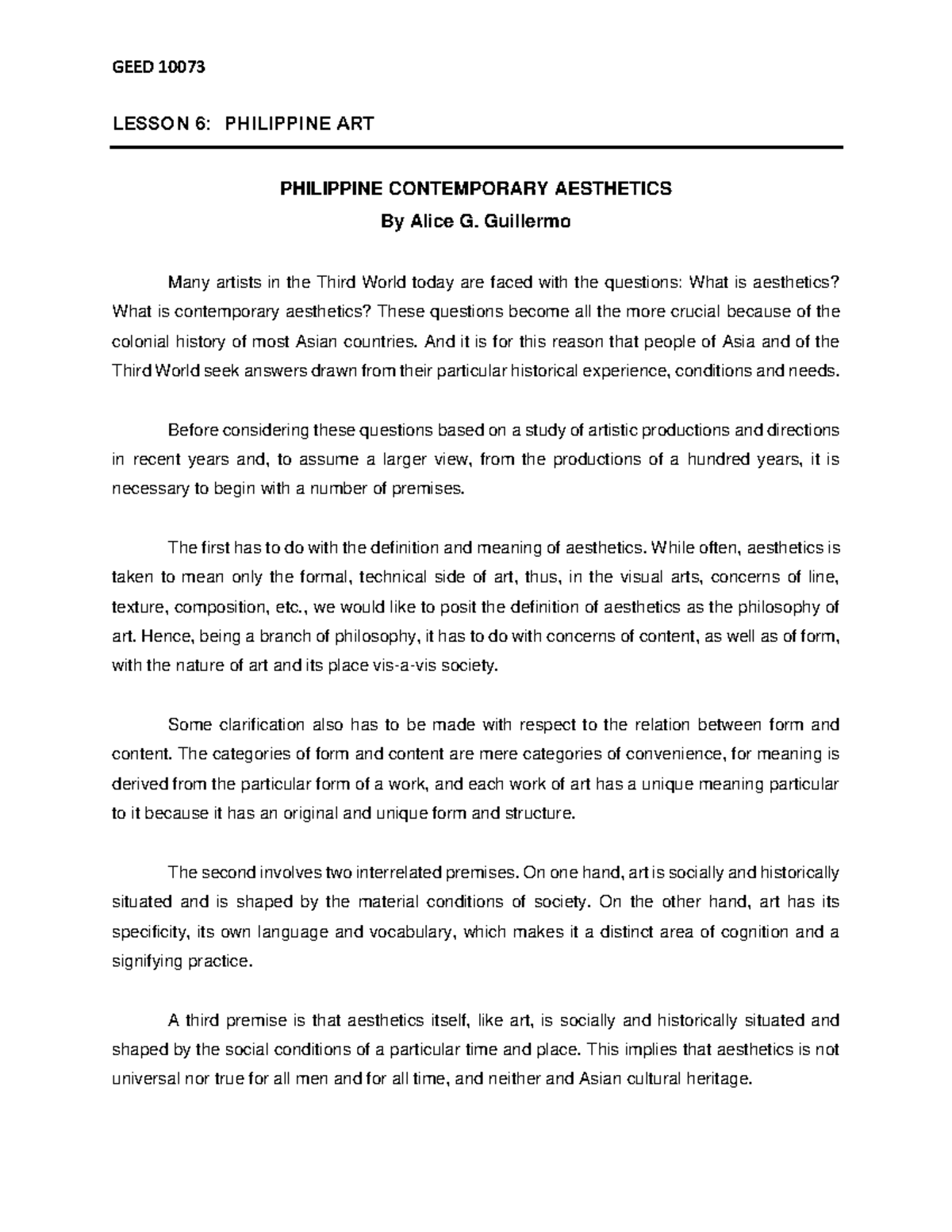 Lesson 6 Philippine ART - LESSON 6: PHILIPPINE ART PHILIPPINE ...