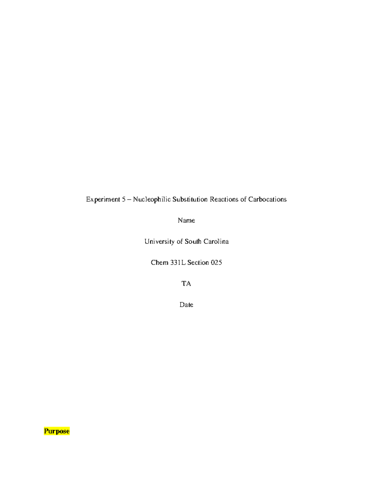 Experiment 5 - Lab report examples for UofSC Chemistry courses ...
