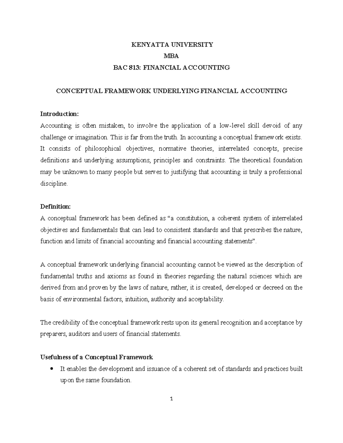 Conceptual framework - KENYATTA UNIVERSITY MBA BAC 813: FINANCIAL ...