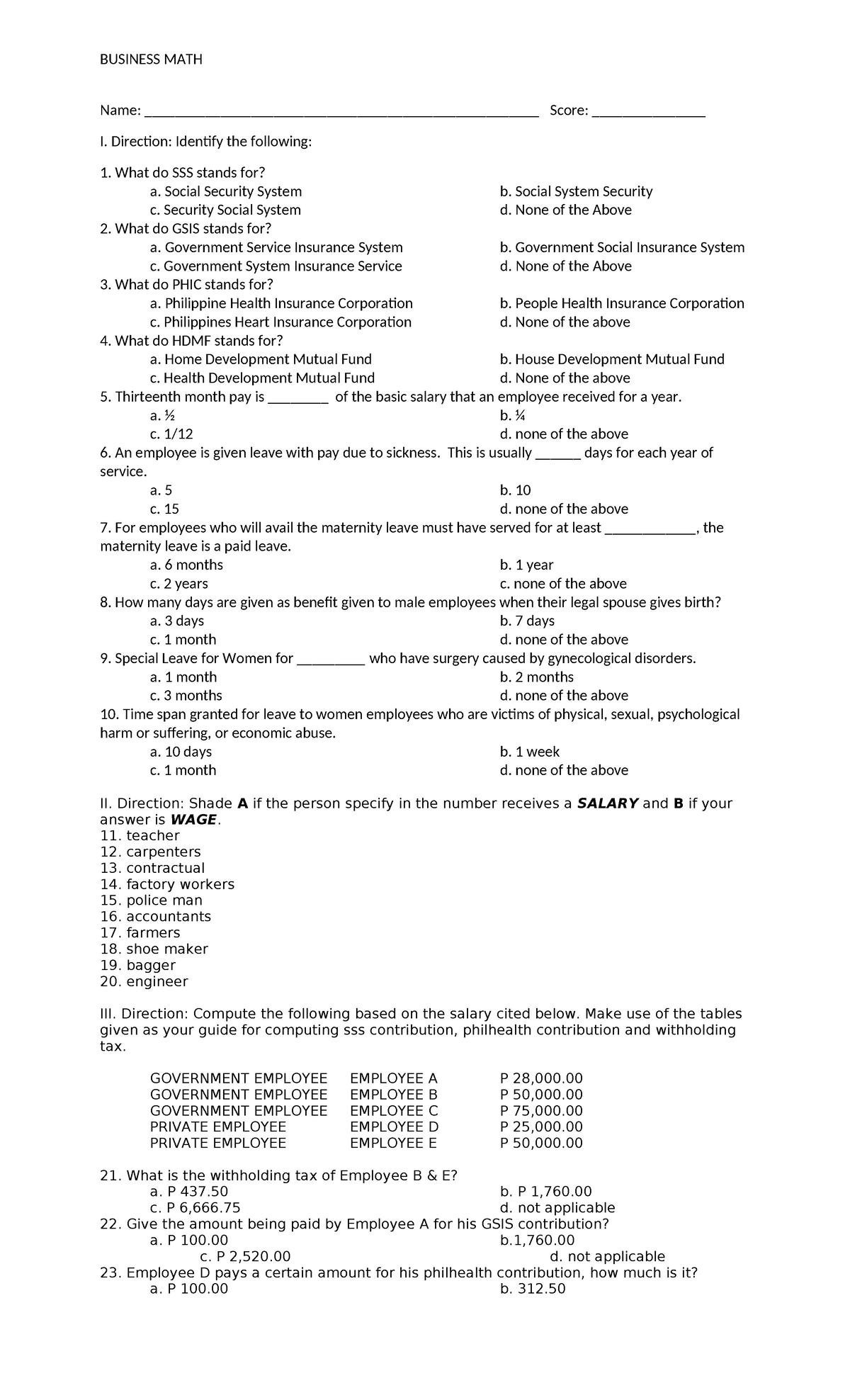 Business-math - Business mathematics - BUSINESS MATH Name: - Studocu