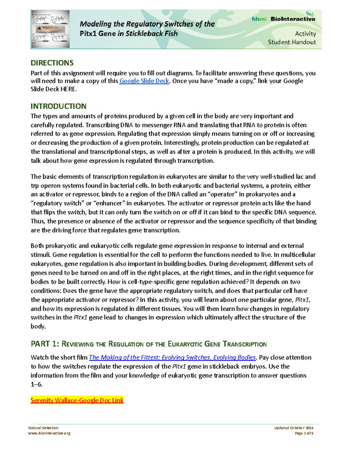 04 Case Study Stickleback Switches - DIRECTIONS Part of this assignment will require you to fill ...