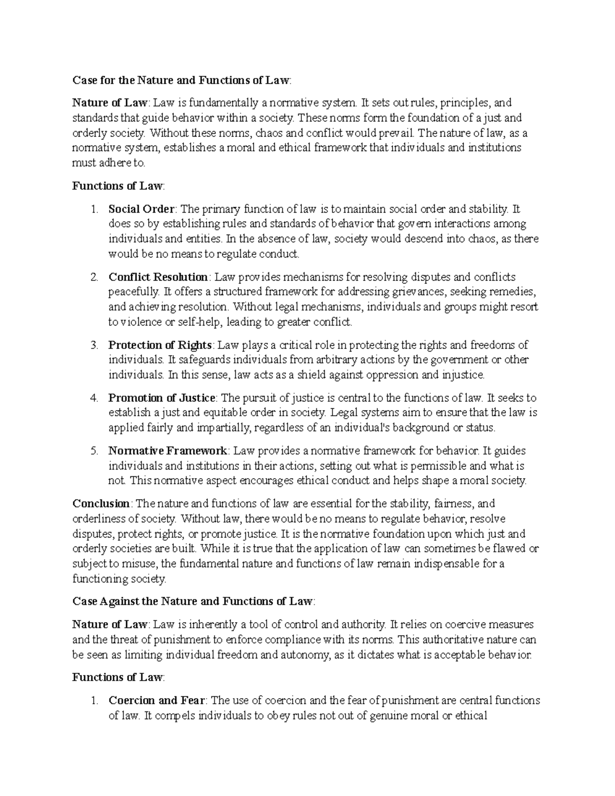 Case for the Nature and Functions of Law - It sets out rules ...