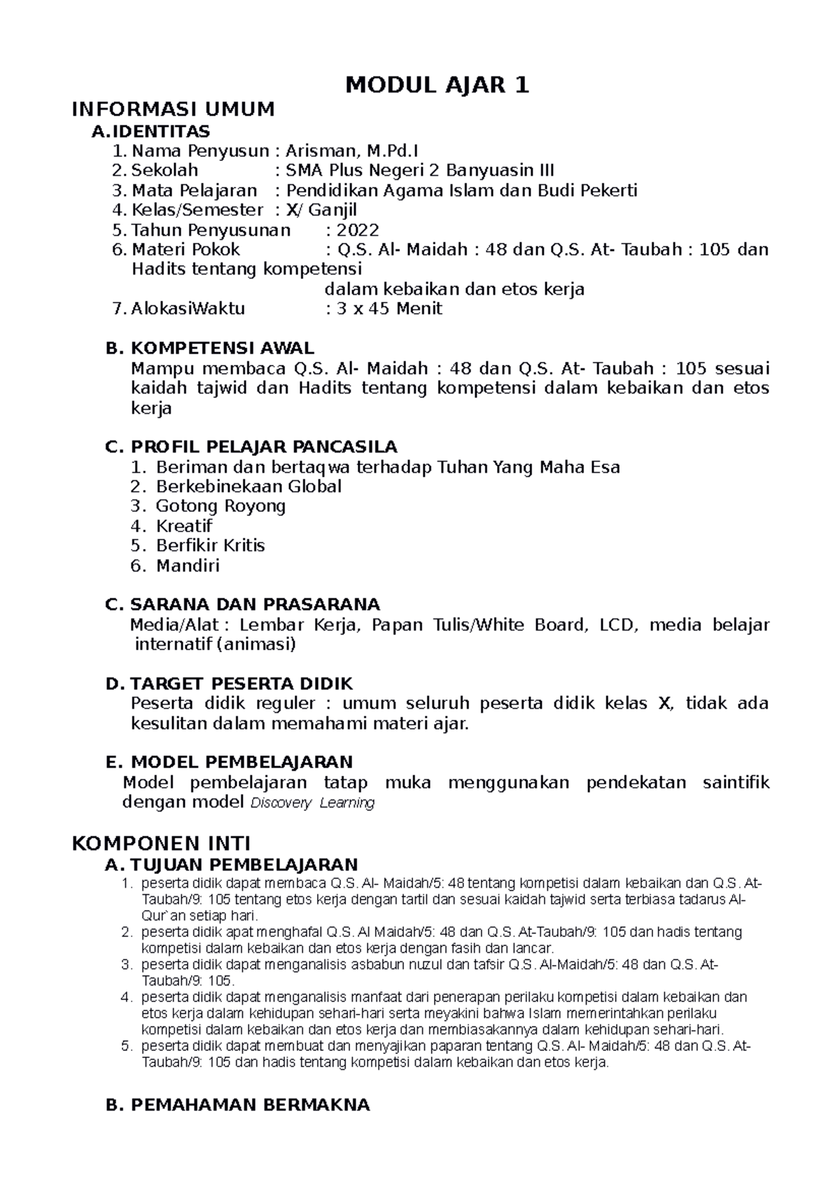 Modul AJAR 1 - ok shiip - MODUL AJAR 1 INFORMASI UMUM A 1. Nama ...
