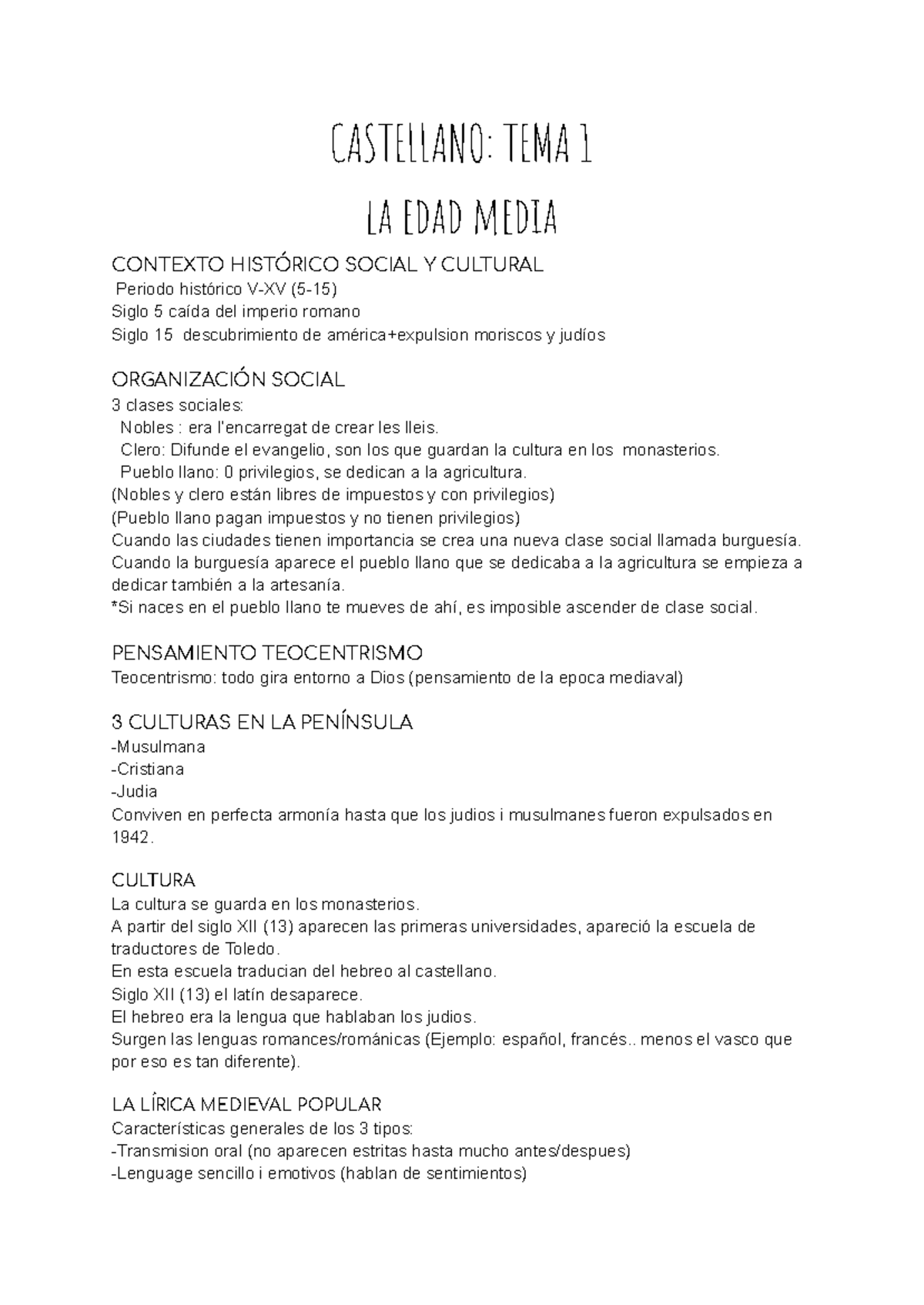 Castellano TEMA 1 La edad media - CASTELLANO: TEMA 1 la edad media ...