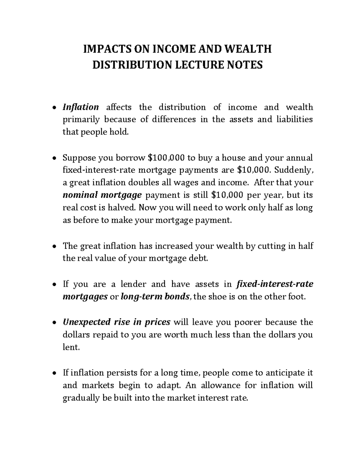 Impacts On Income And Wealth Distribution Lecture Notes - IMPACTS ON ...