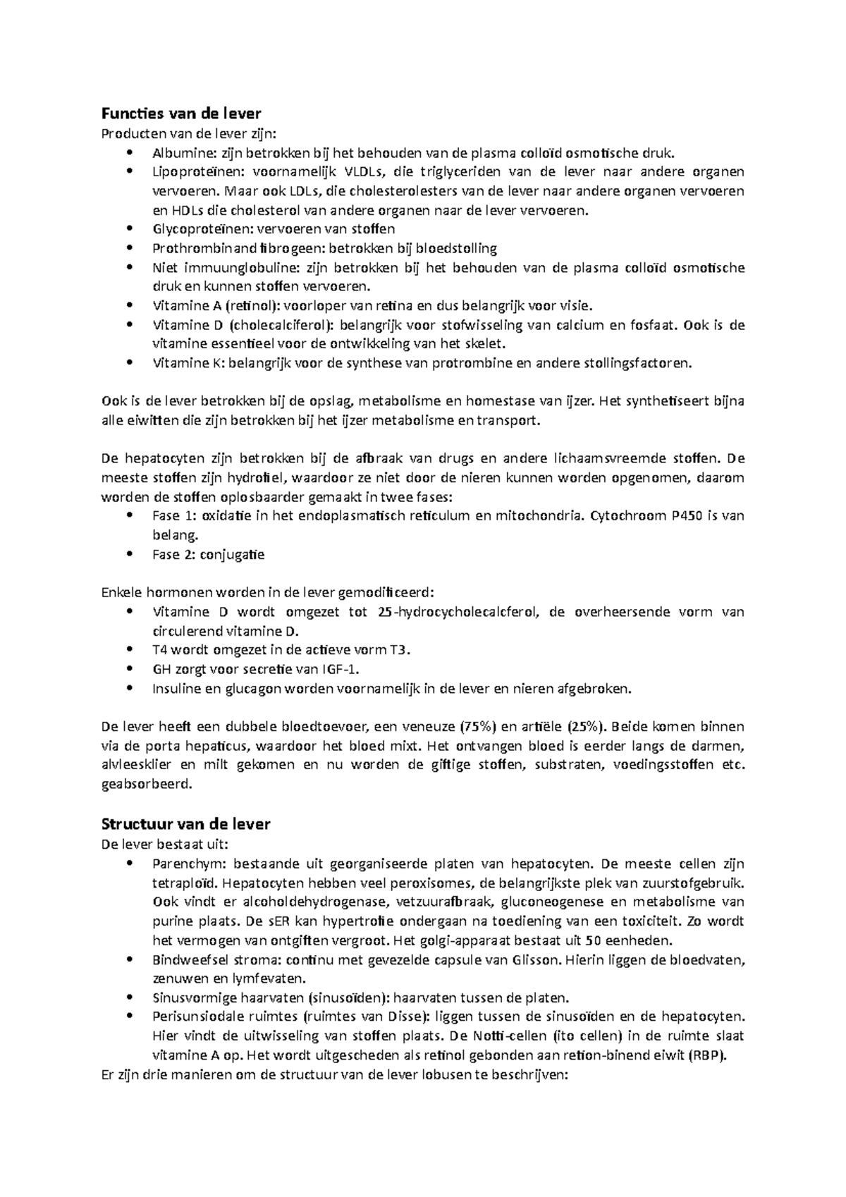 Histologie lever - Samenvatting Histology - Functies van de lever ...
