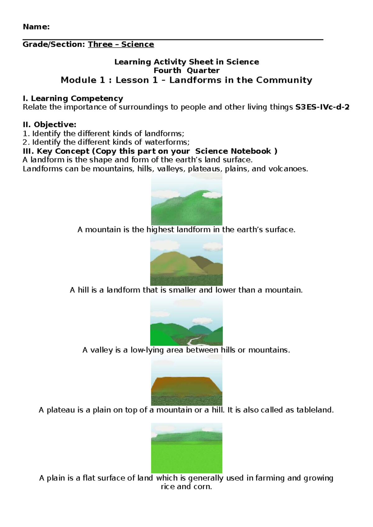 Science 3 Quarter 4 Week 1 - Name: Grade/Section: Three – Science ...
