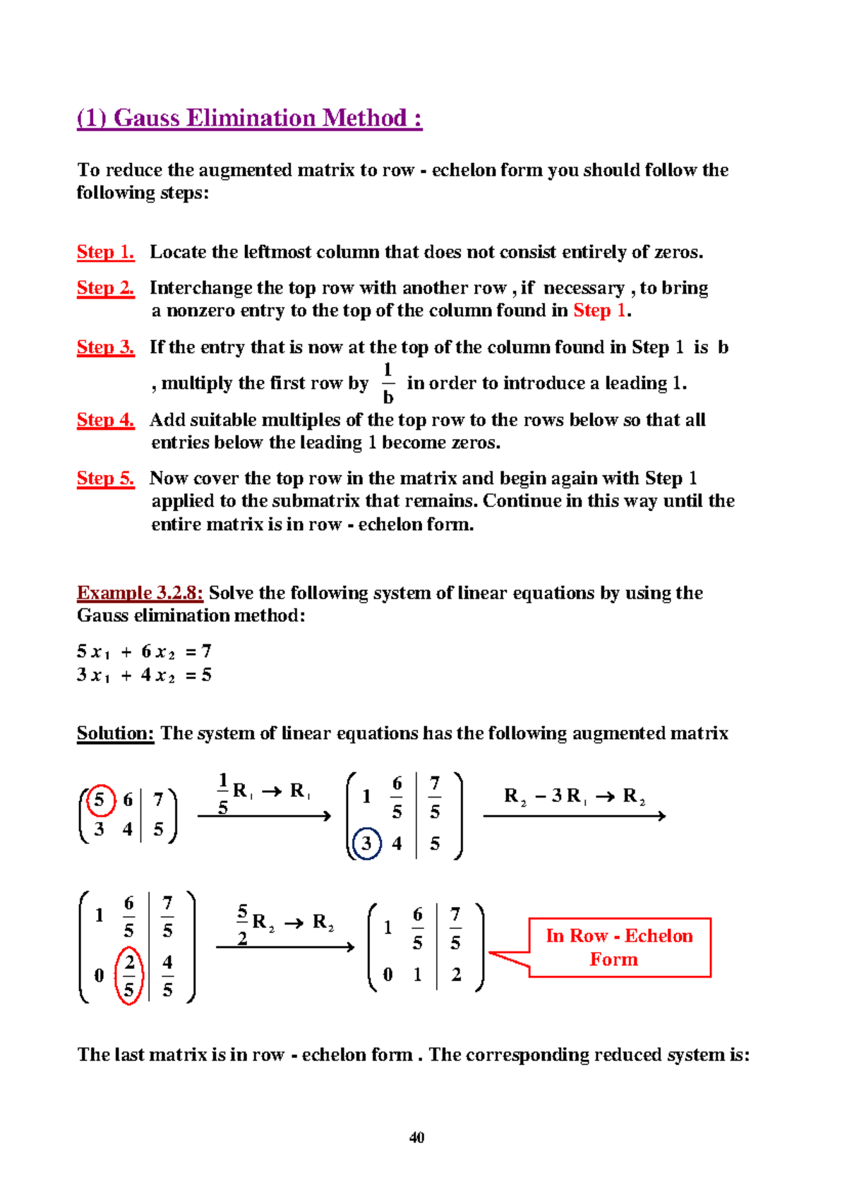 Copy of Gaussian Elimination Tutorial - (1) Gauss Elimination Method : To reduce the augmented ...