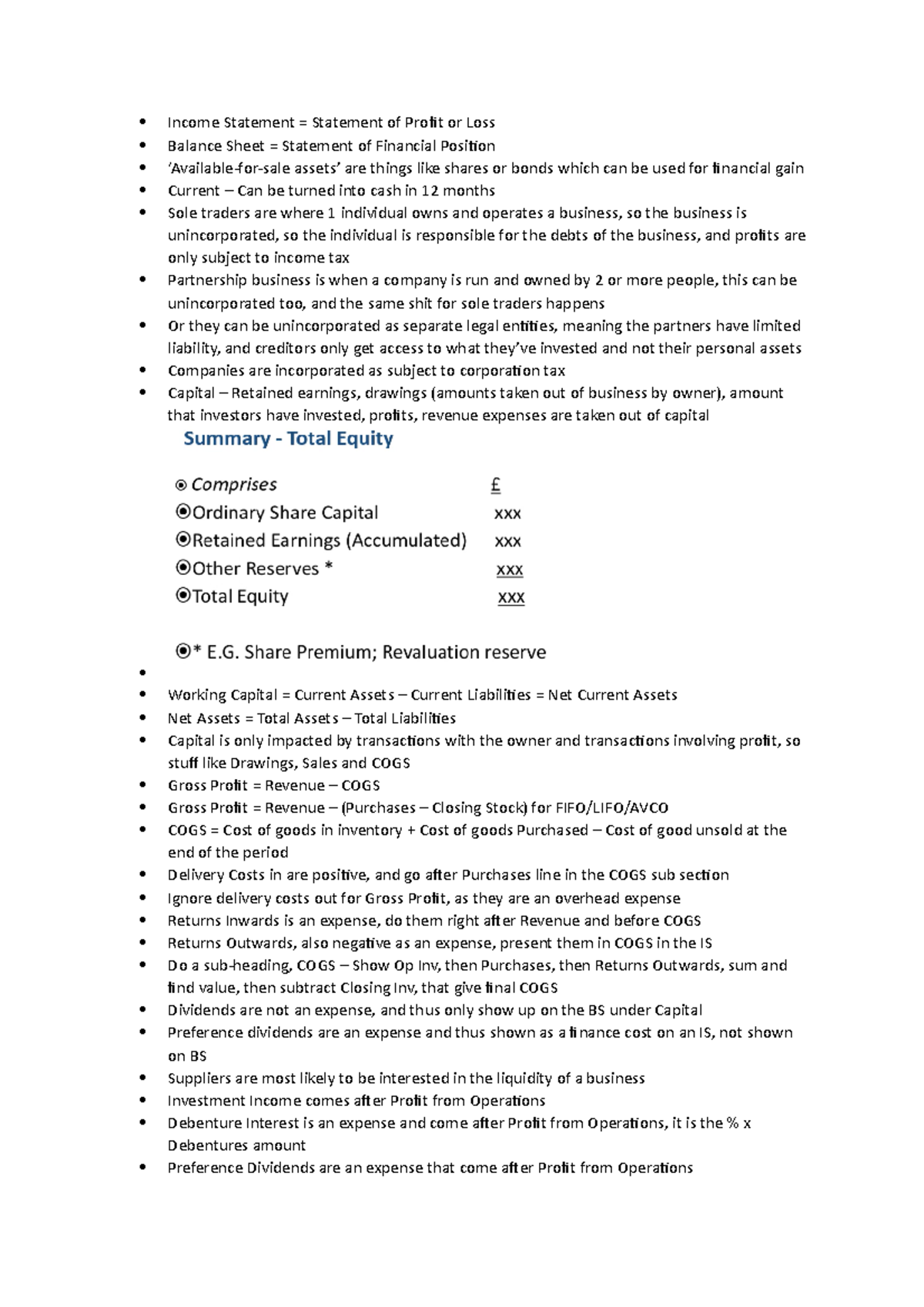 Intro to Financial Accounting Notes - Income Statement = Statement of ...