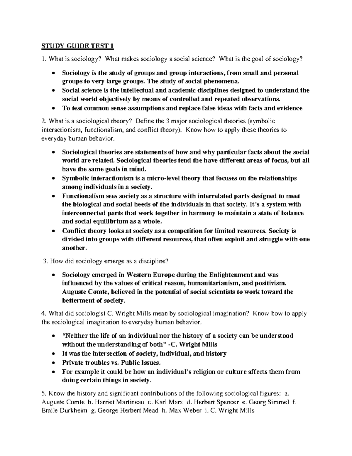Study Guide TEST 1 - Lecture notes Chapter 1-4 - STUDY GUIDE TEST 1 1 ...