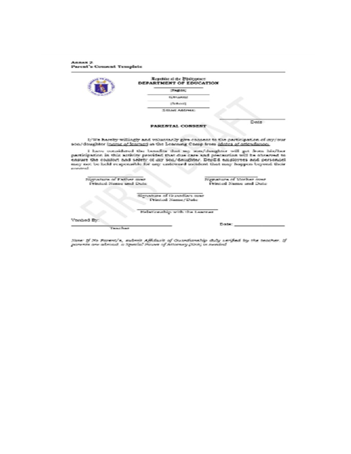 NLC Parent Consent for for their children - Annax N Comment Template ...