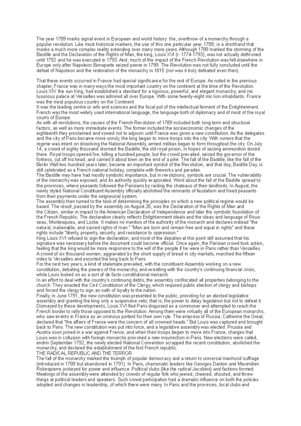 French REV - assignment - The year 1789 marks signal event in European ...