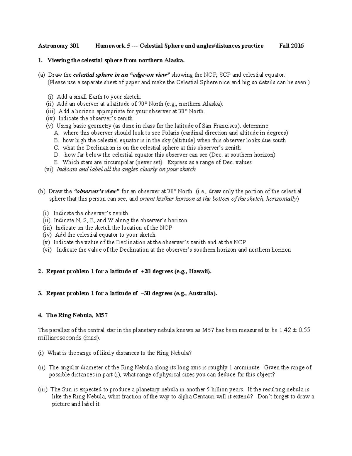 HW05 celestial sphere - Homework assignment 5 - Astronomy 301 Homework ...