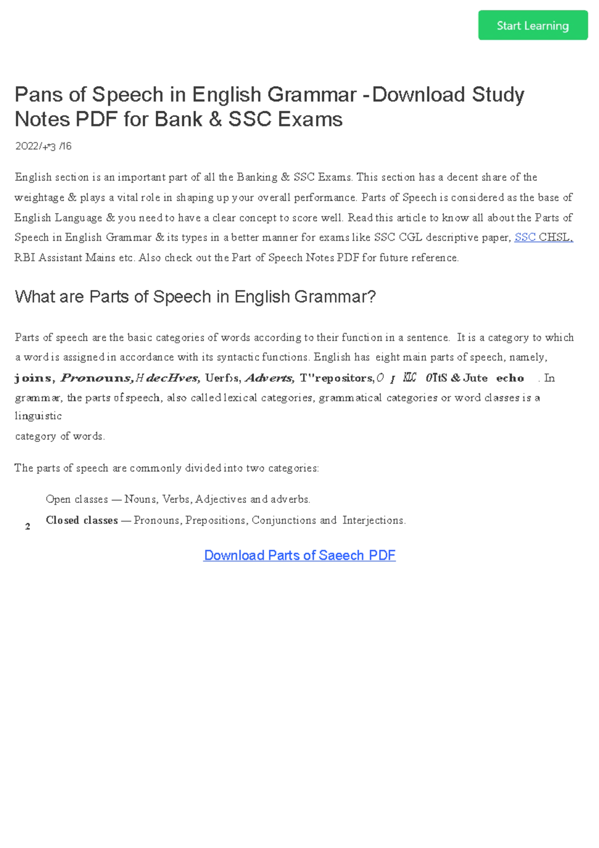 Parts of speech in english grammar - Pans of Speech in English Grammar ...