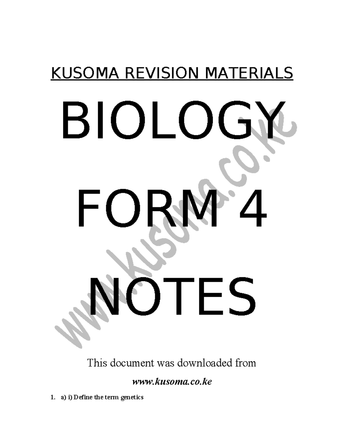 bio notes from form 1 to 4 - KUSOMA REVISION MATERIALS BIOLOGY FORM 4 ...