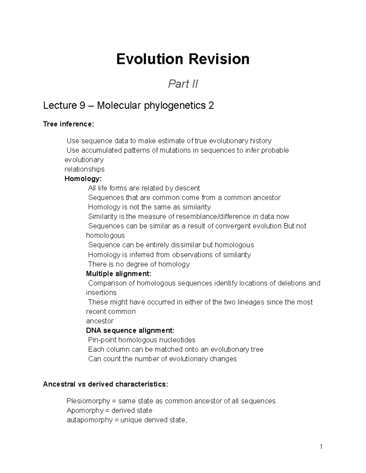 Evolution Revision - Continued - Evolution Revision Part II Lecture 9 ...
