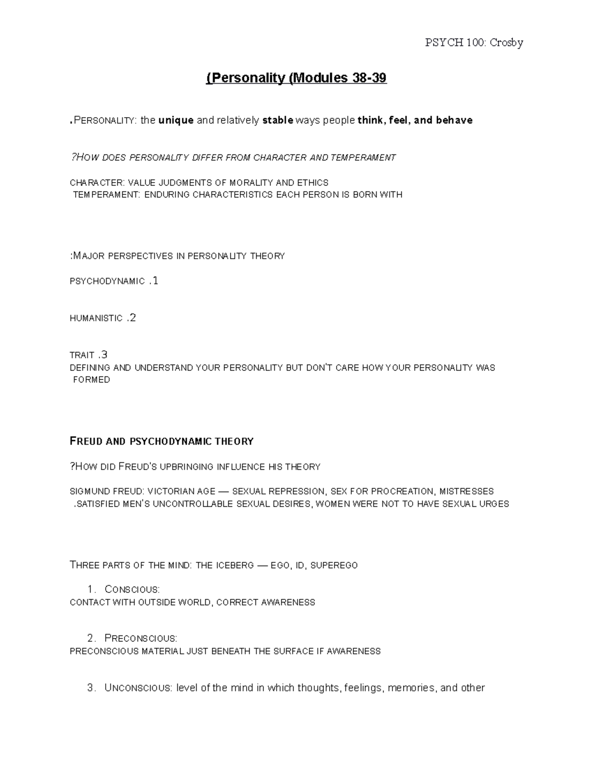 Section 9 - (Personality (Modules 38- . PERSONALITY: the unique and ...