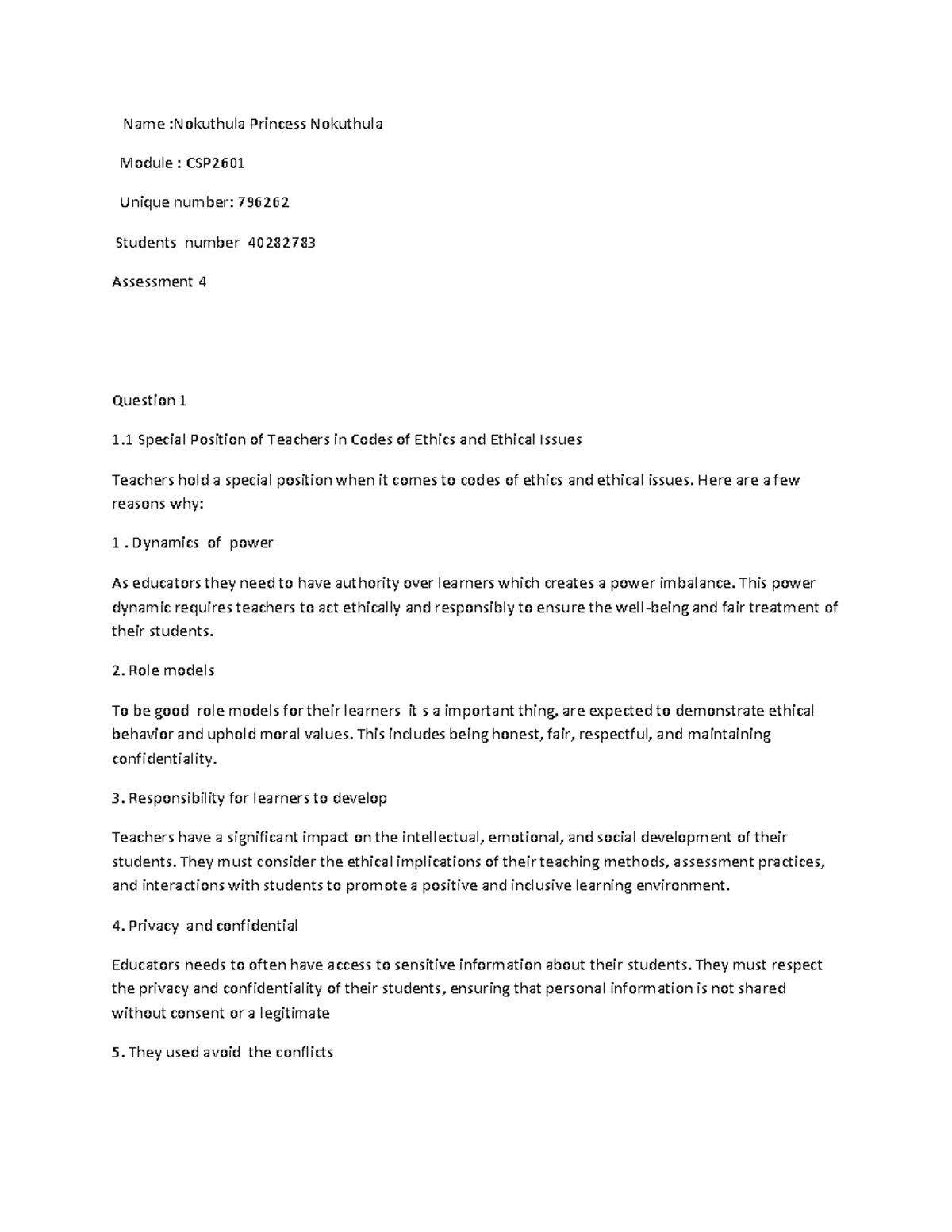 CSP260 Nokuthula - Name :Nokuthula Princess Nokuthula Module : CSP ...