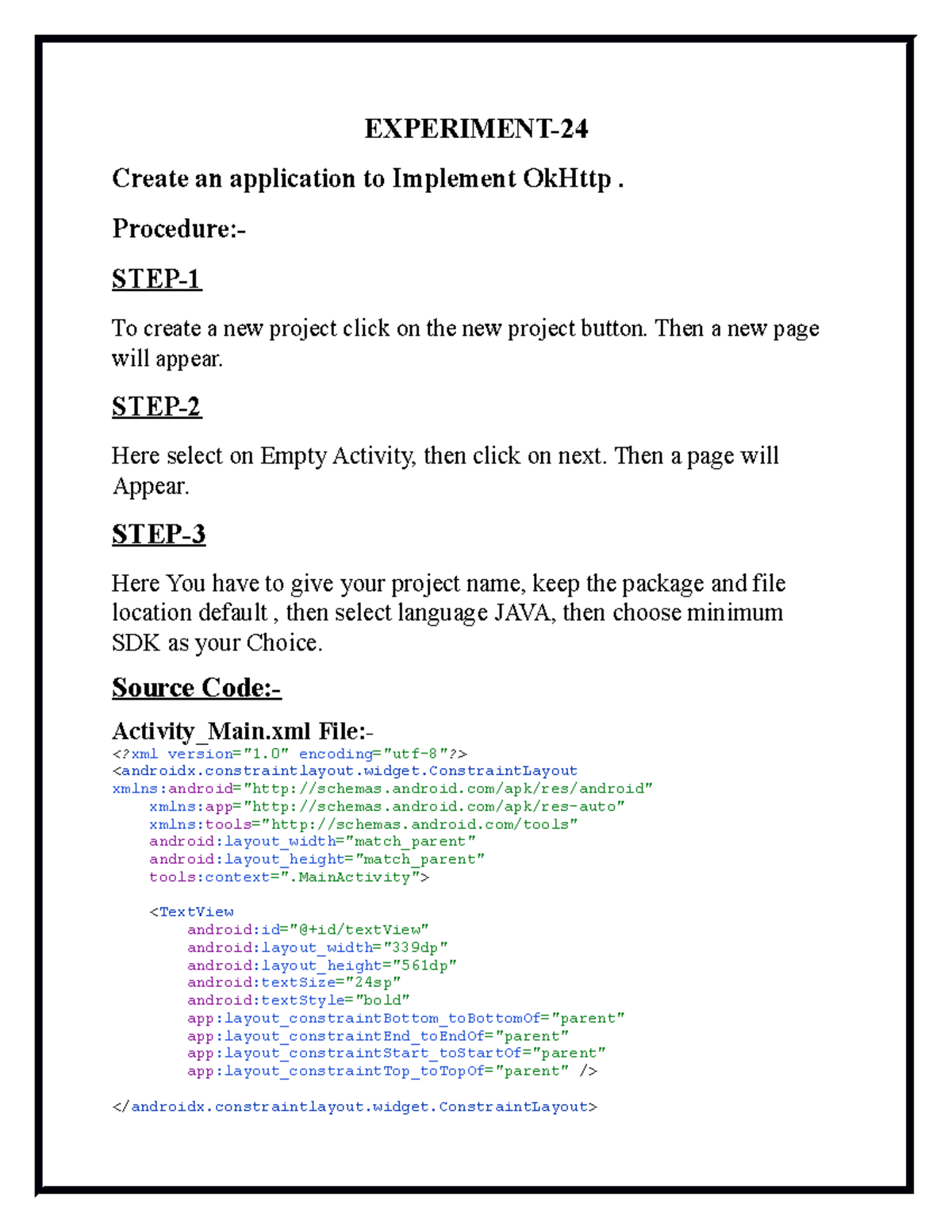 Android Experiment Experiment Create An Application To Implement
