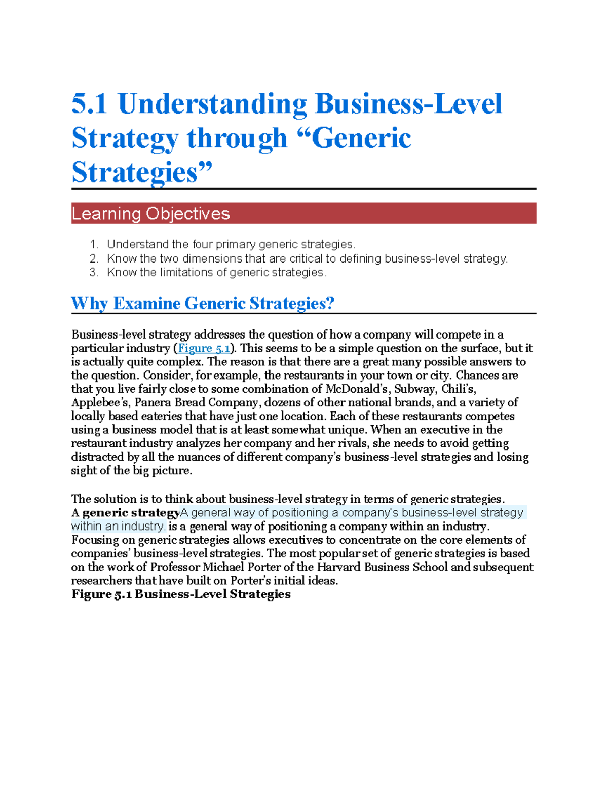 CH5.1 - Understanding Business-Level Strategy through Generic Strategie ...
