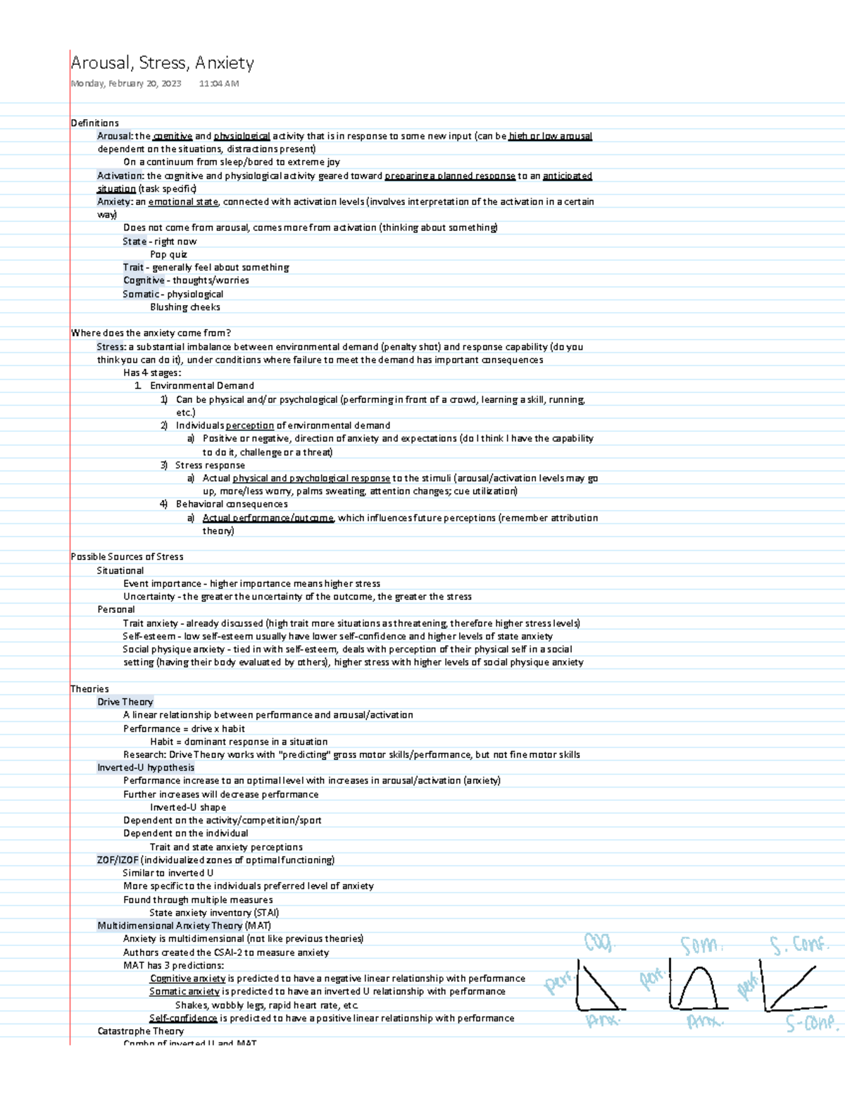 Arousal, Stress, and Anxiety Notes - Definitions Arousal: the cognitive ...