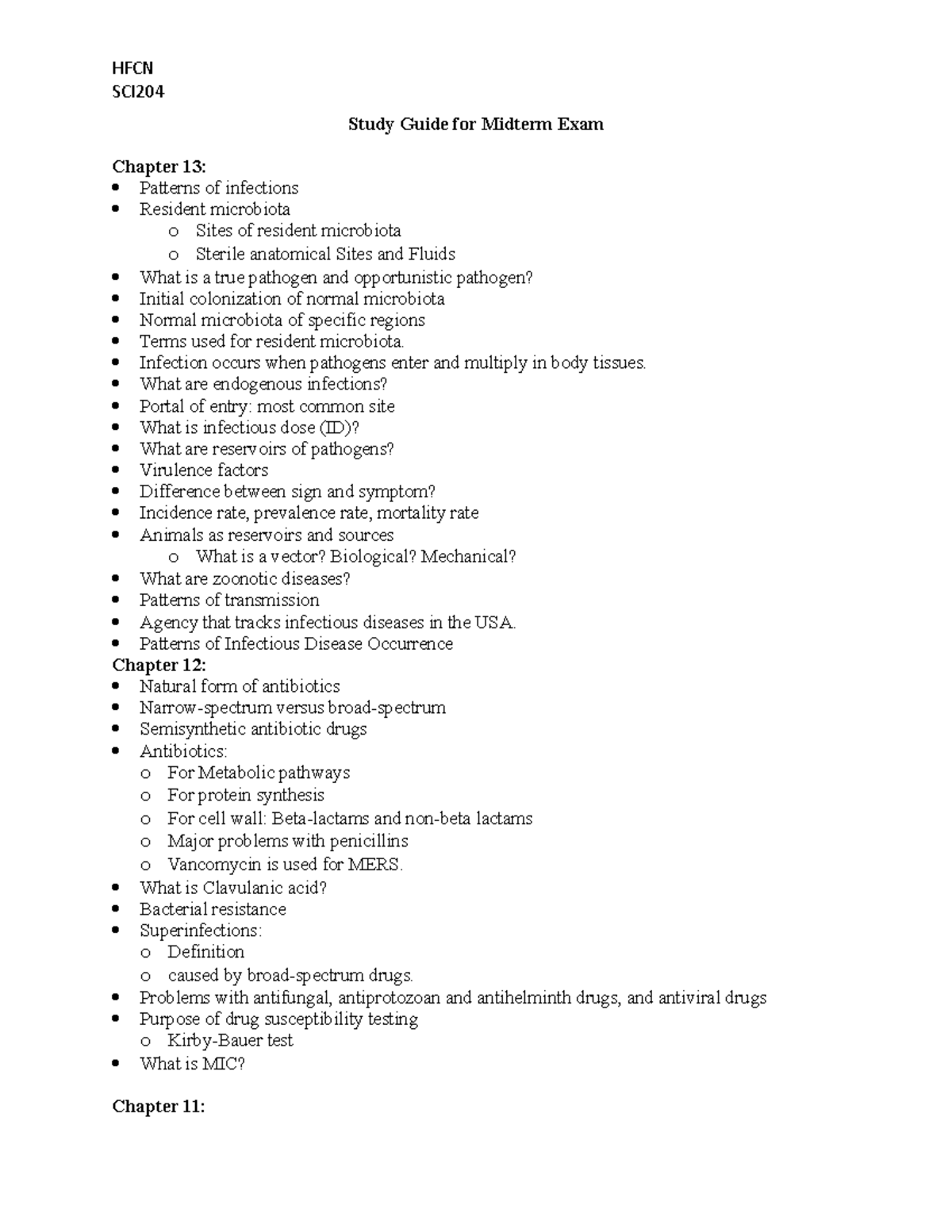 Study Guide for Midterm Exam - HFCN SCI Study Guide for Midterm Exam Chapter 13: Patterns of ...