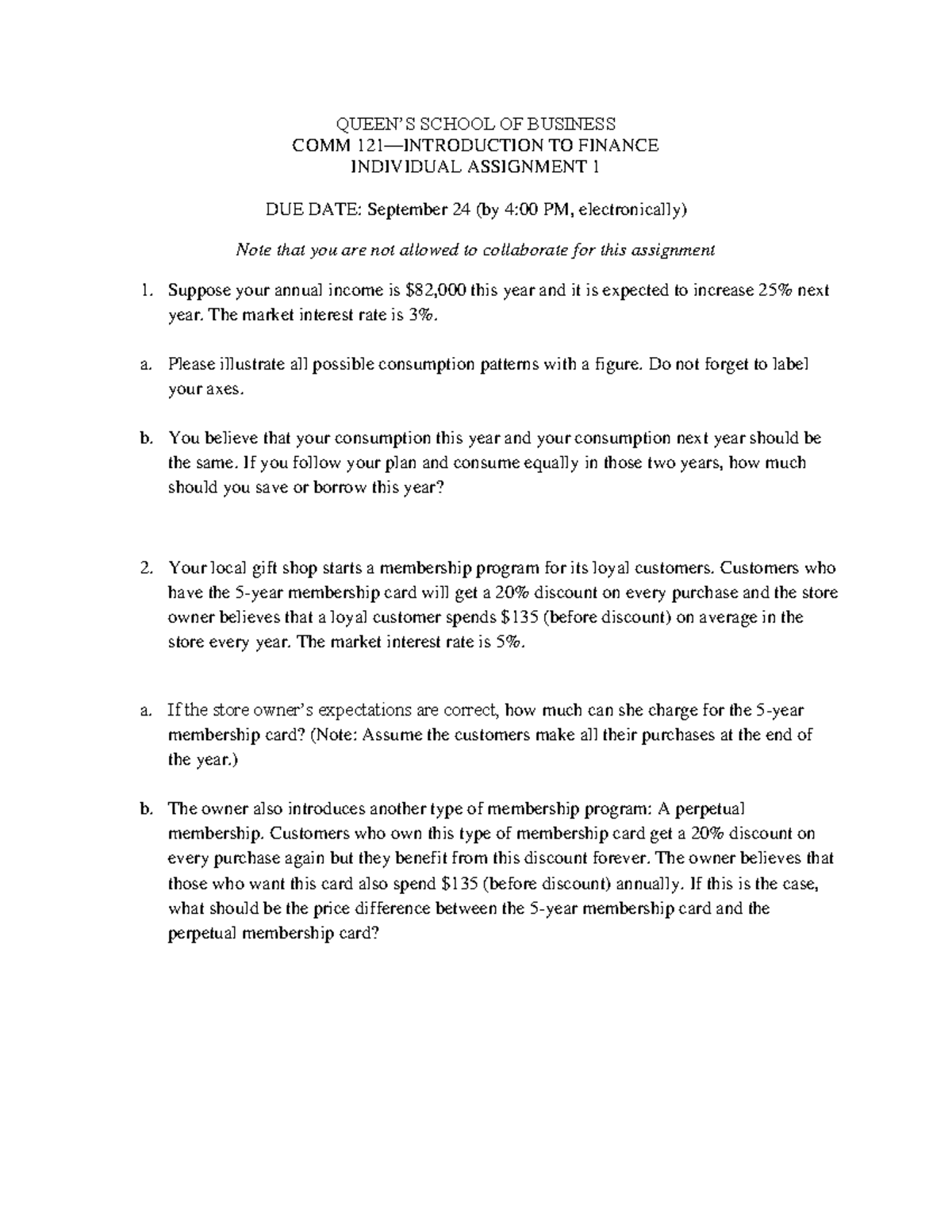 COMM121 assignment 1 - QUEEN’S SCHOOL OF BUSINESS COMM 121—INTRODUCTION ...