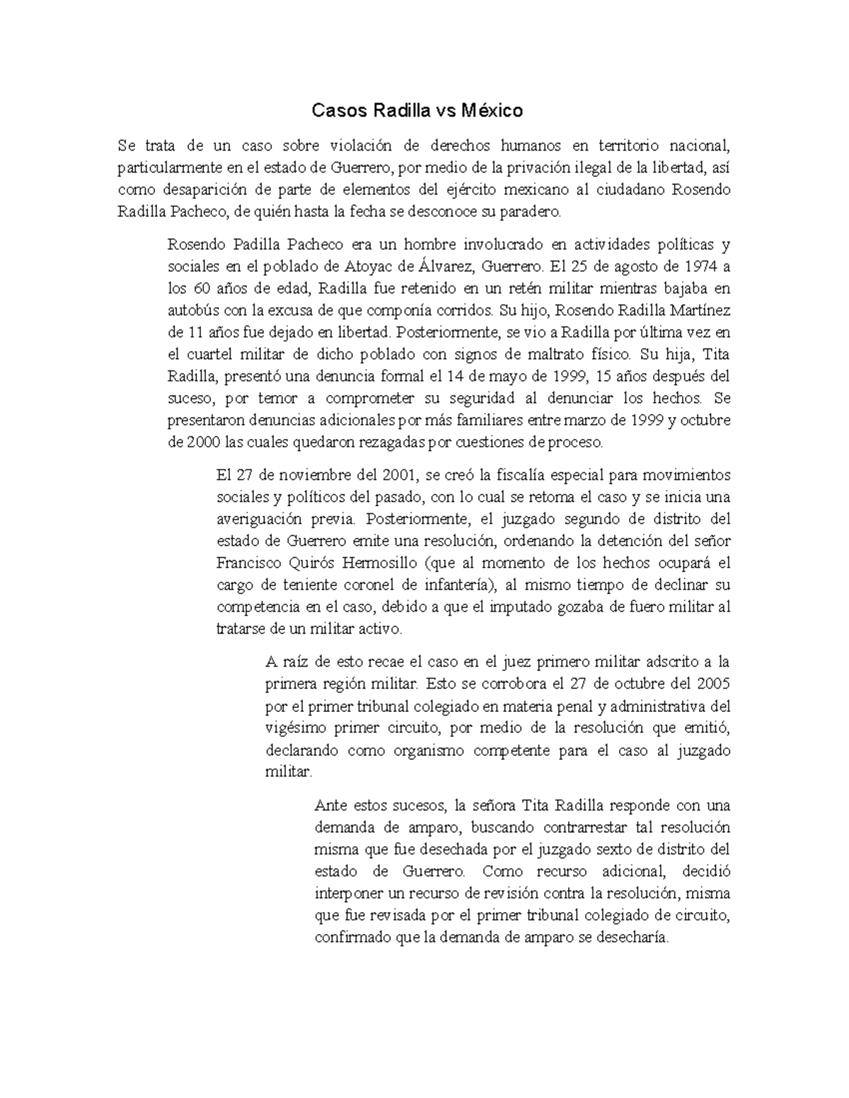 Casos Radilla vs México - Casos Radilla vs México Se trata de un caso ...