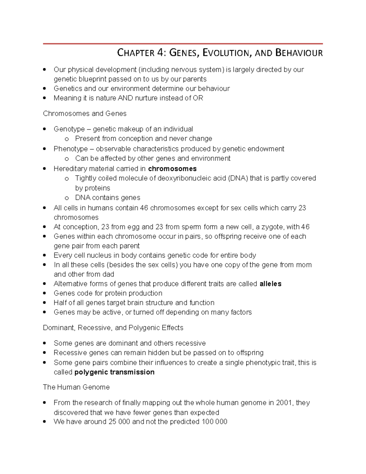 Chap 4 - Chapter 4 textbook notes - Atkinson - CHAPTER 4: GENES ...