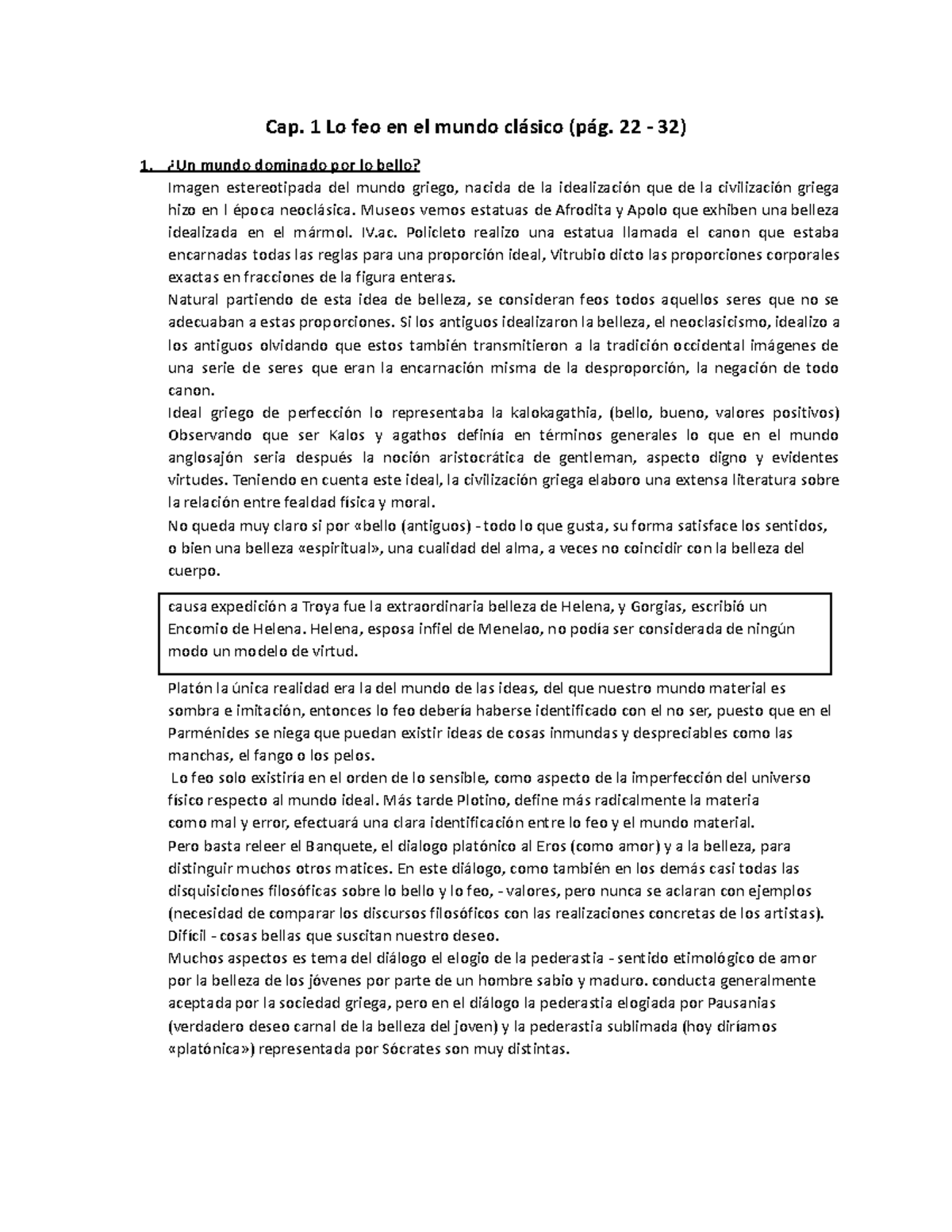 Historia de la Fealdad Resumen Cap 1 - Cap. 1 Lo feo en el mundo ...