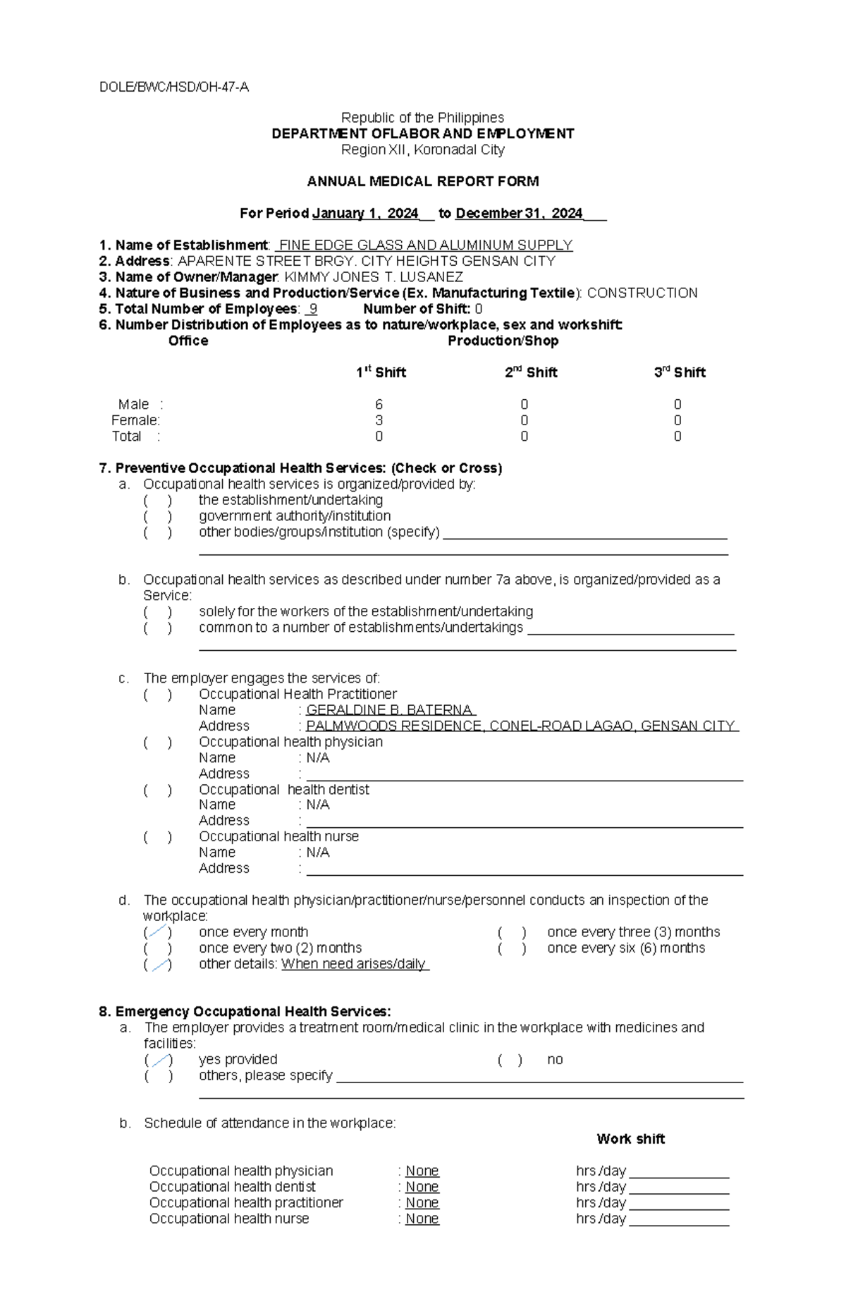 10. Annual Medical Report - Fegas - DOLE/BWC/HSD/OH-47-A Republic of ...