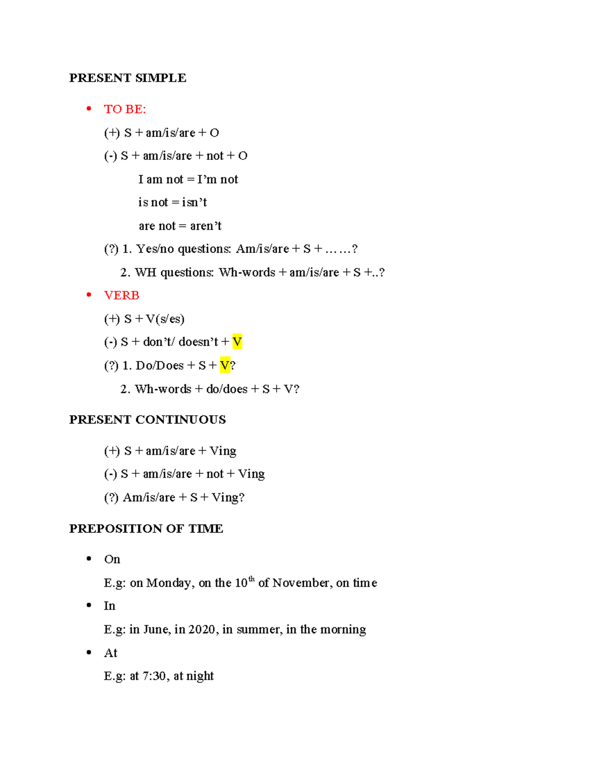 Review Grammar 1A - PRESENT SIMPLE TO BE: (+) S + am/is/are + O (-) S + am/is/are + not + O I am ...