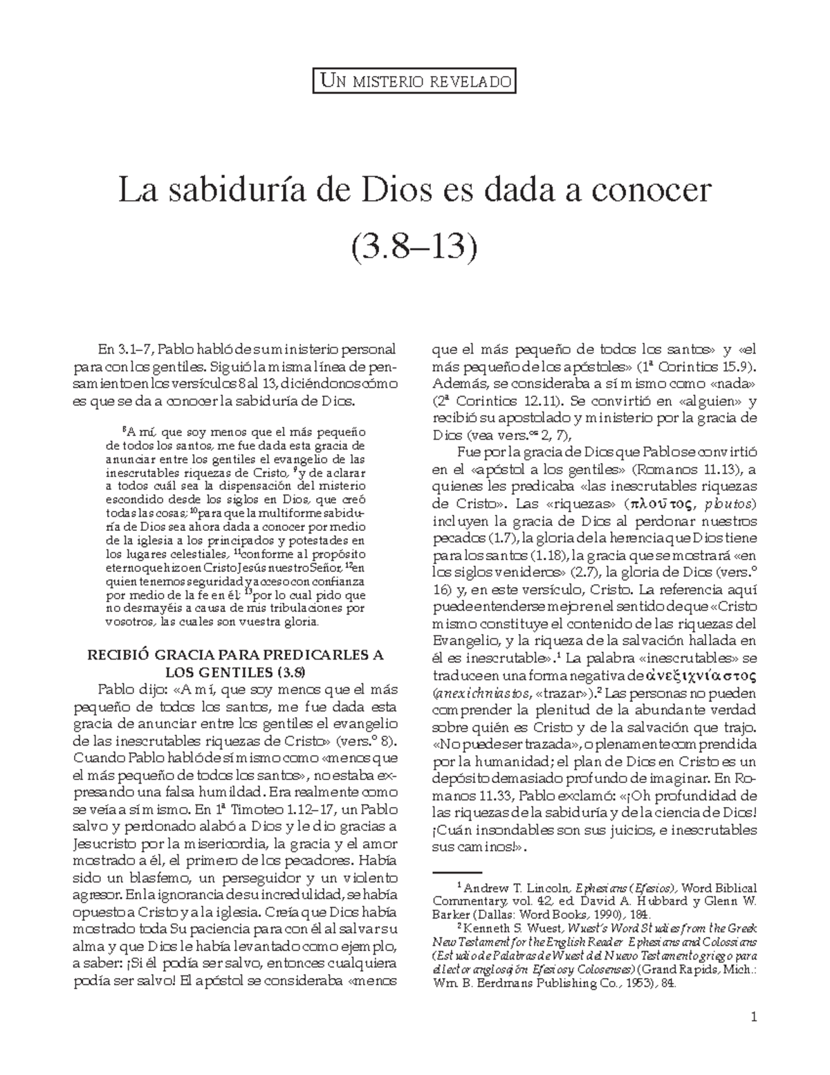 5 La sabiduría de Dios es dada a conocer - U n misterio revelado La ...