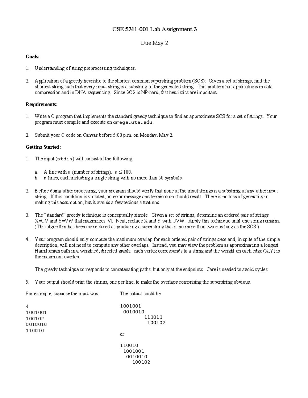 Lab3spr22 - Lab 3 - CSE 5311-001 Lab Assignment 3 Due May 2 Goals: Understanding of string - Studocu