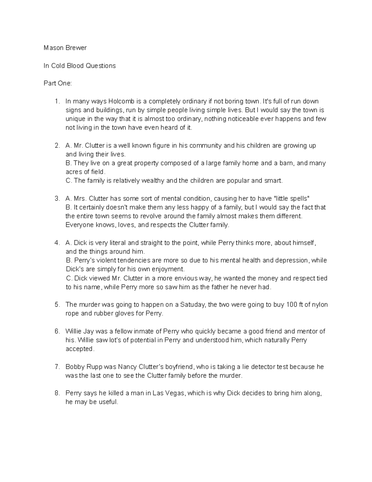 In Cold Blood Questions-1 - Mason Brewer In Cold Blood Questions Part ...