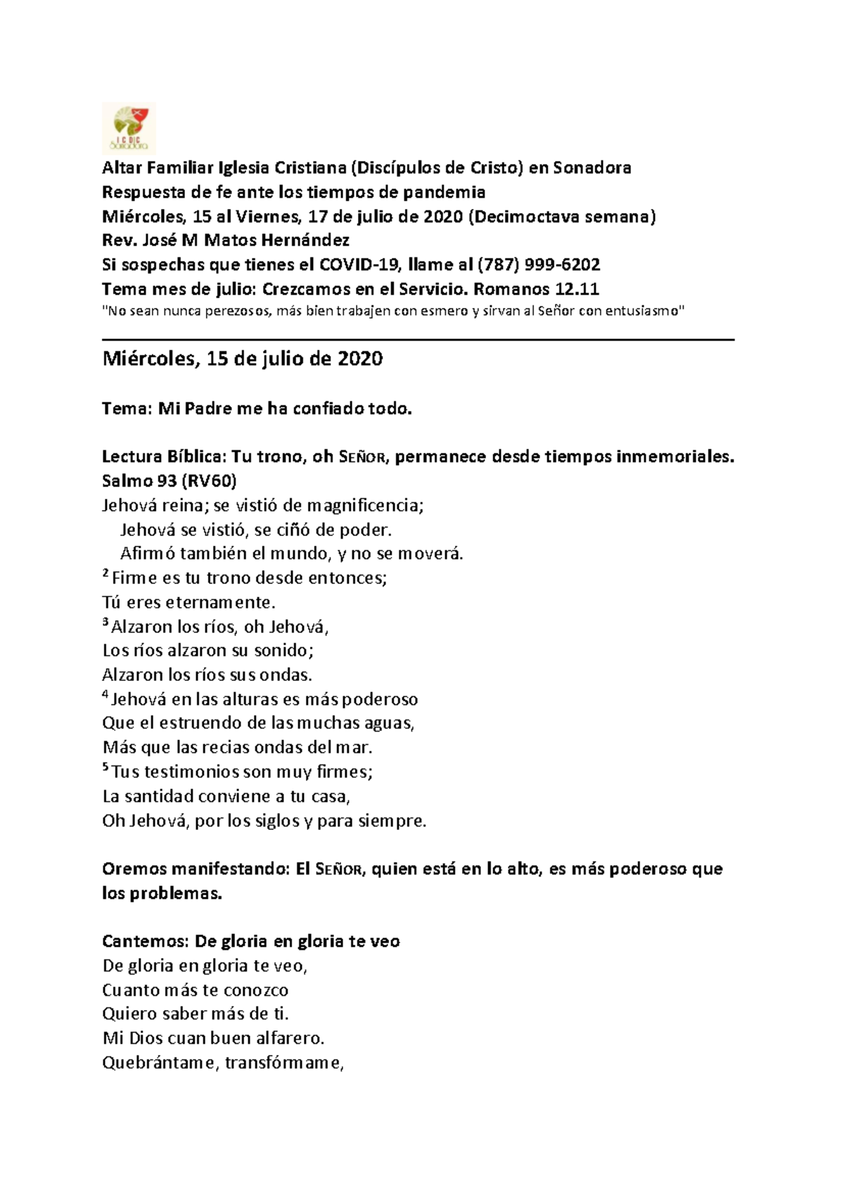 Altar Familiar del 15 al 17 de Julio de 2020 - Altar Familiar Iglesia ...