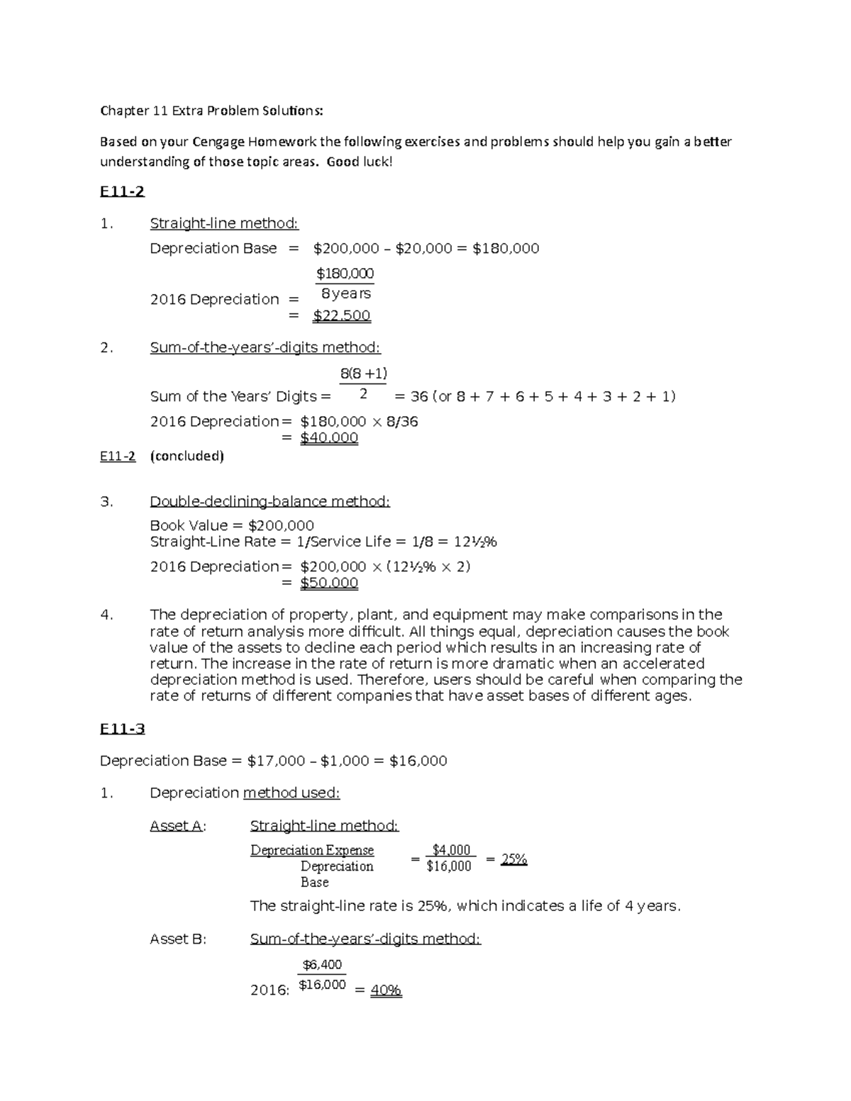 Chapter 11 Extra Problem Solutions - Chapter 11 Extra Problem Soluions: Based on your Cengage ...