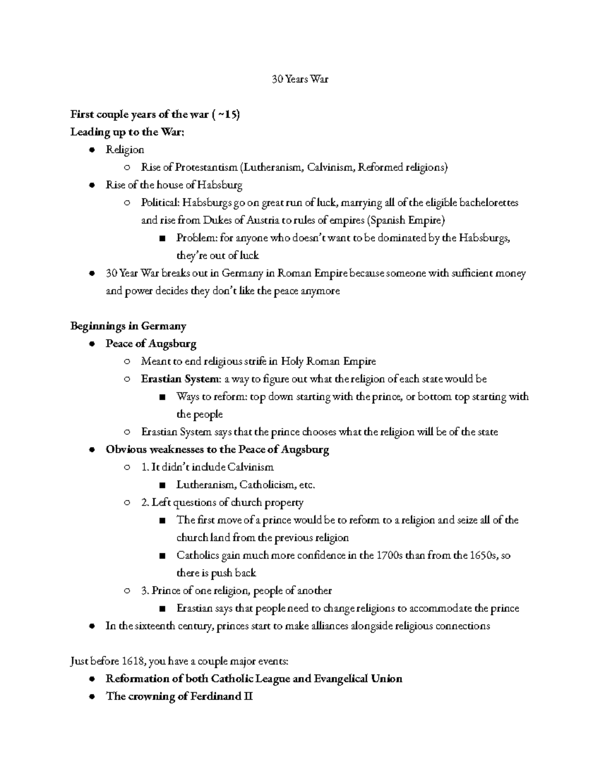 30 Years War Part 2 - 30 Years War First couple years of the war ( ~15 ...